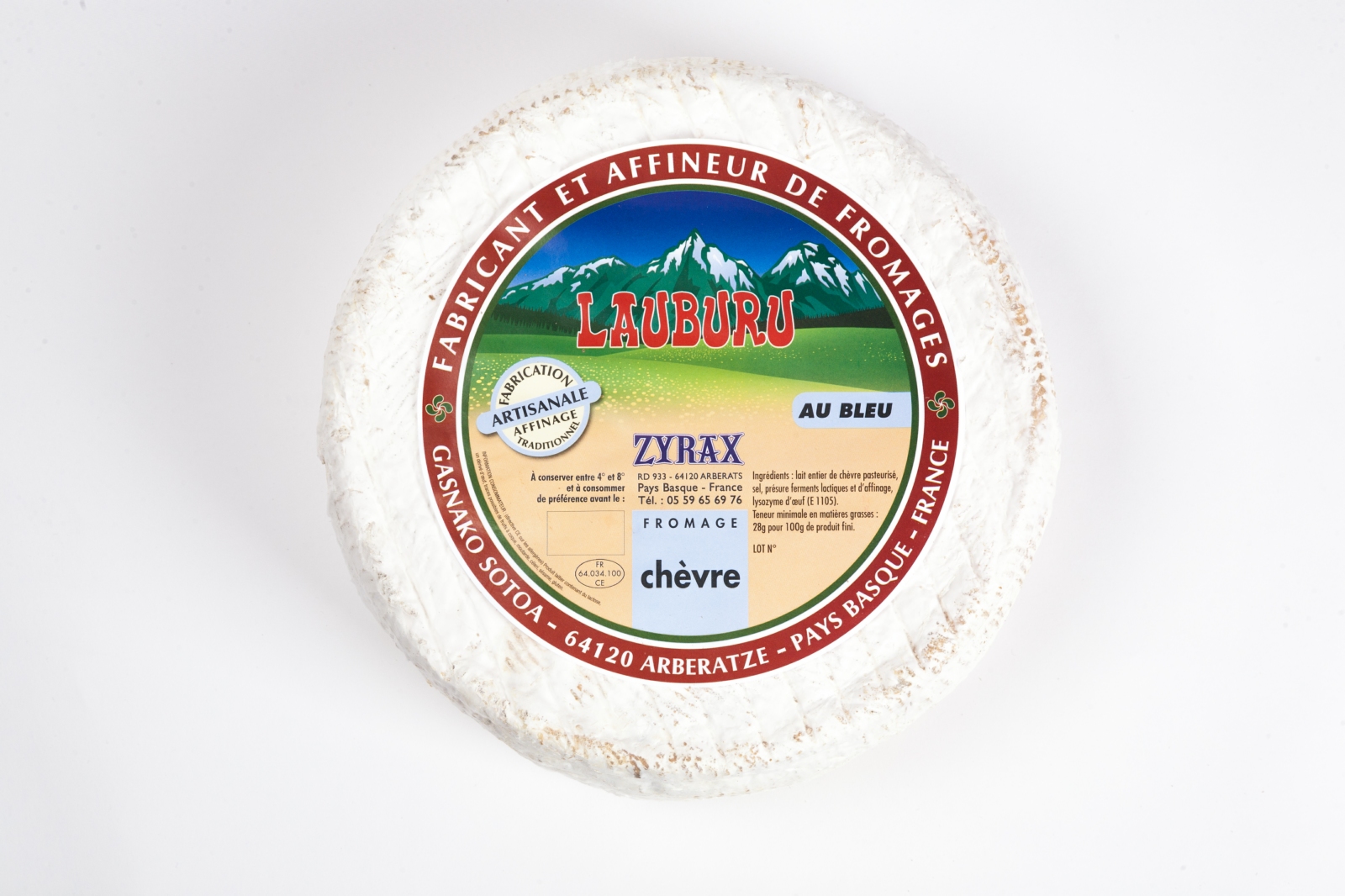 Tomme de chèvre au bleu - Fromage artisanal du Pays Basque Lauburu/Zyrax