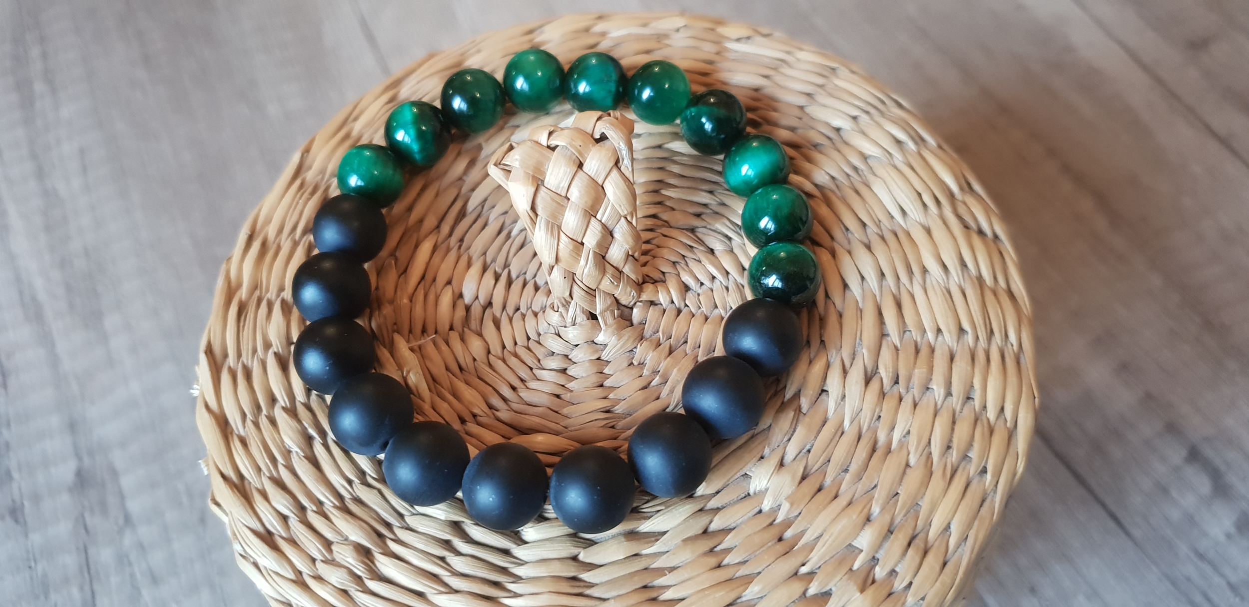Bracelet en perles de pierre naturelles oeil de tigre vert et onyx noir ...