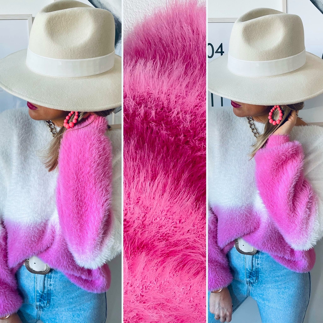 Eulalie-Pull tout doux Bicolore blanc/Fuchsia - Pulls & Cardigans - Catalleya et ses merveilles