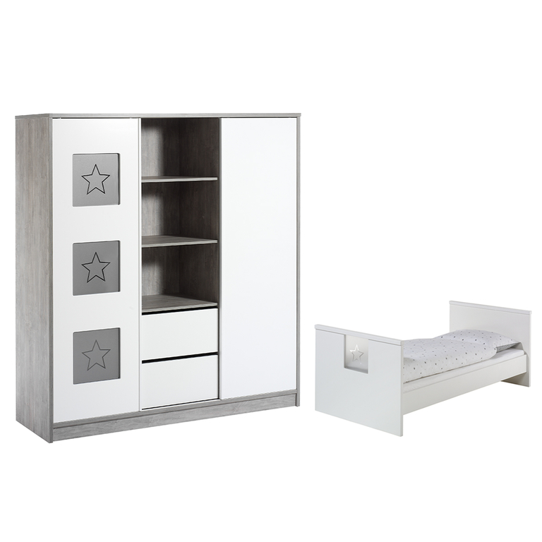Lit évolutif 70x140 et armoire 2 portes Schardt Abby Blanc et gris ...