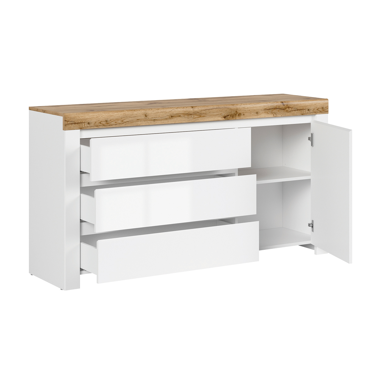 Buffet 3 tiroirs 1 porte Hella Blanc et Bois - Salle à manger/Buffet ...