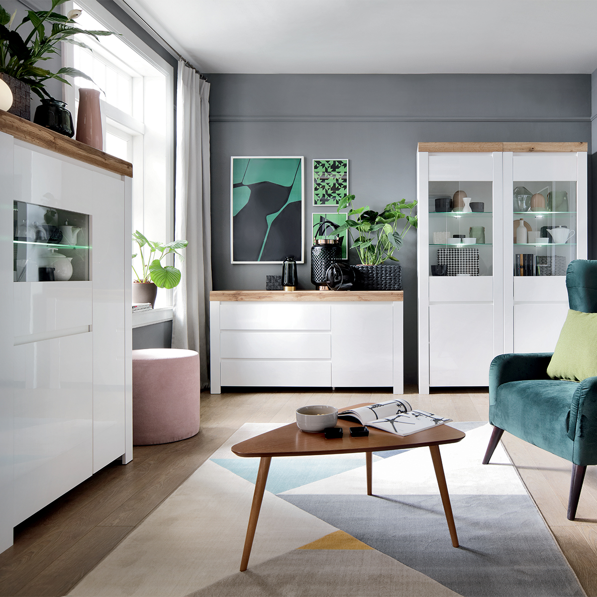 Buffet 3 tiroirs 1 porte Hella Blanc et Bois - Salle à manger/Buffet ...