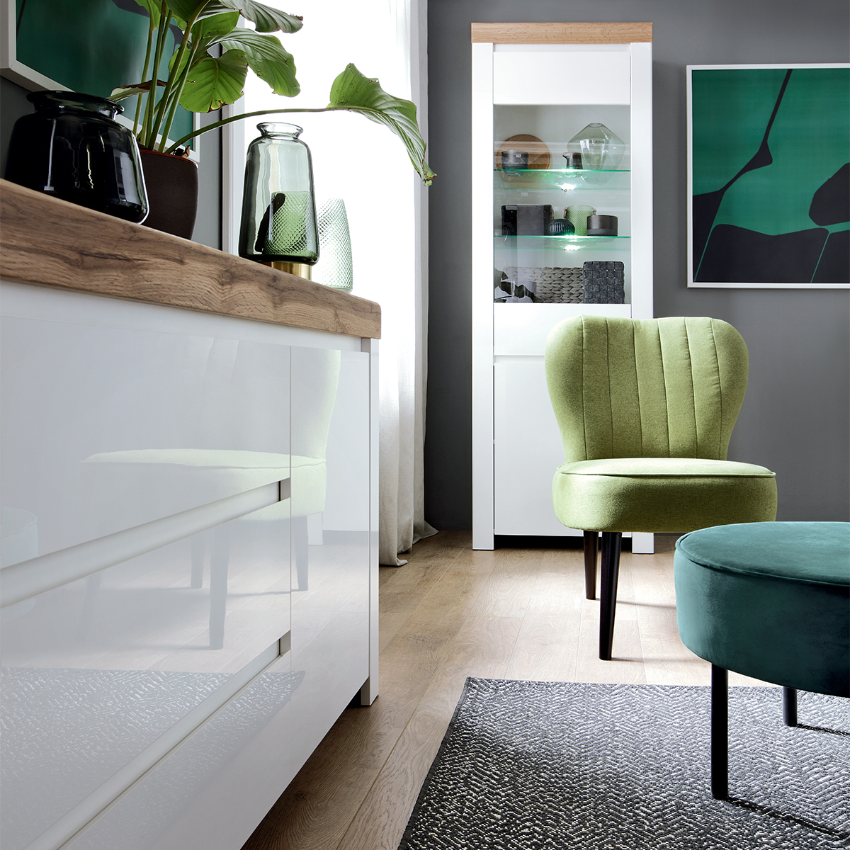 Buffet 3 tiroirs 1 porte Hella Blanc et Bois - Salle à manger/Buffet ...