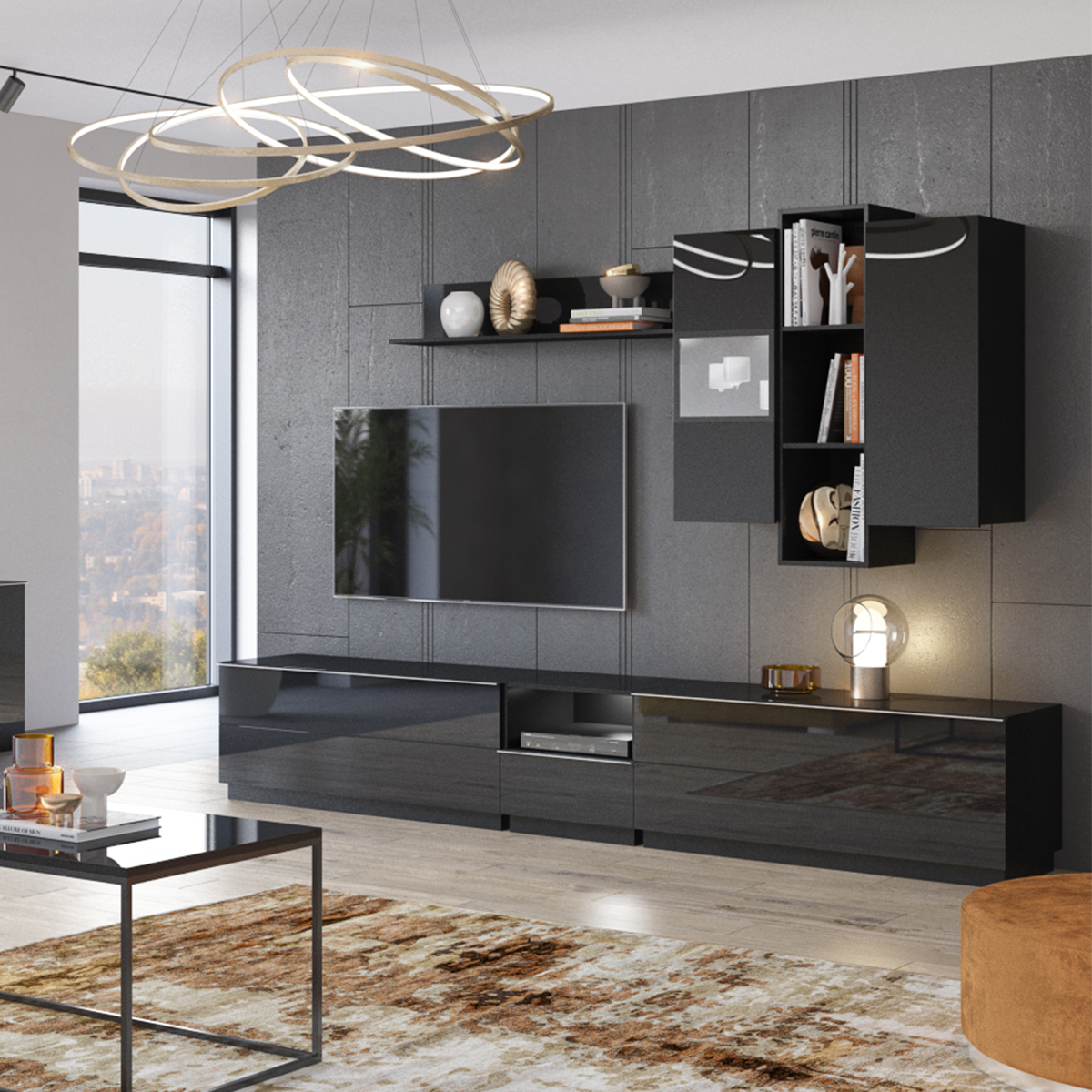 Armoire murale 1 porte Mathis Noir - Salon/Armoire et Vitrine Murales ...