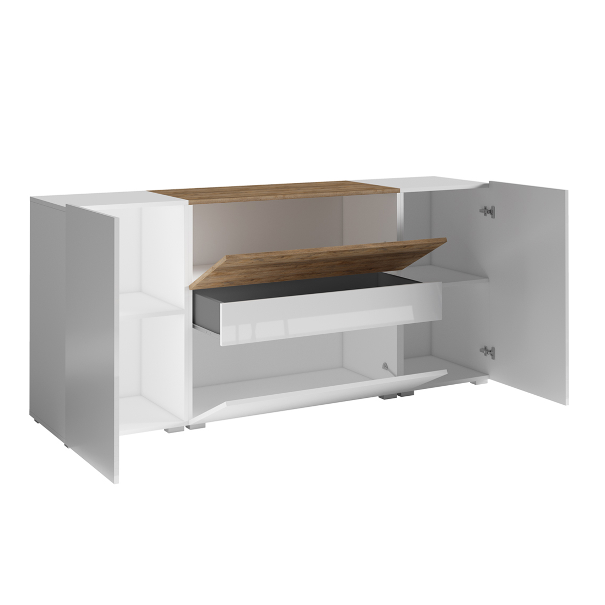 Buffet 4 portes 1 tiroir Simon Blanc et Bois - Salle à manger/Buffet ...