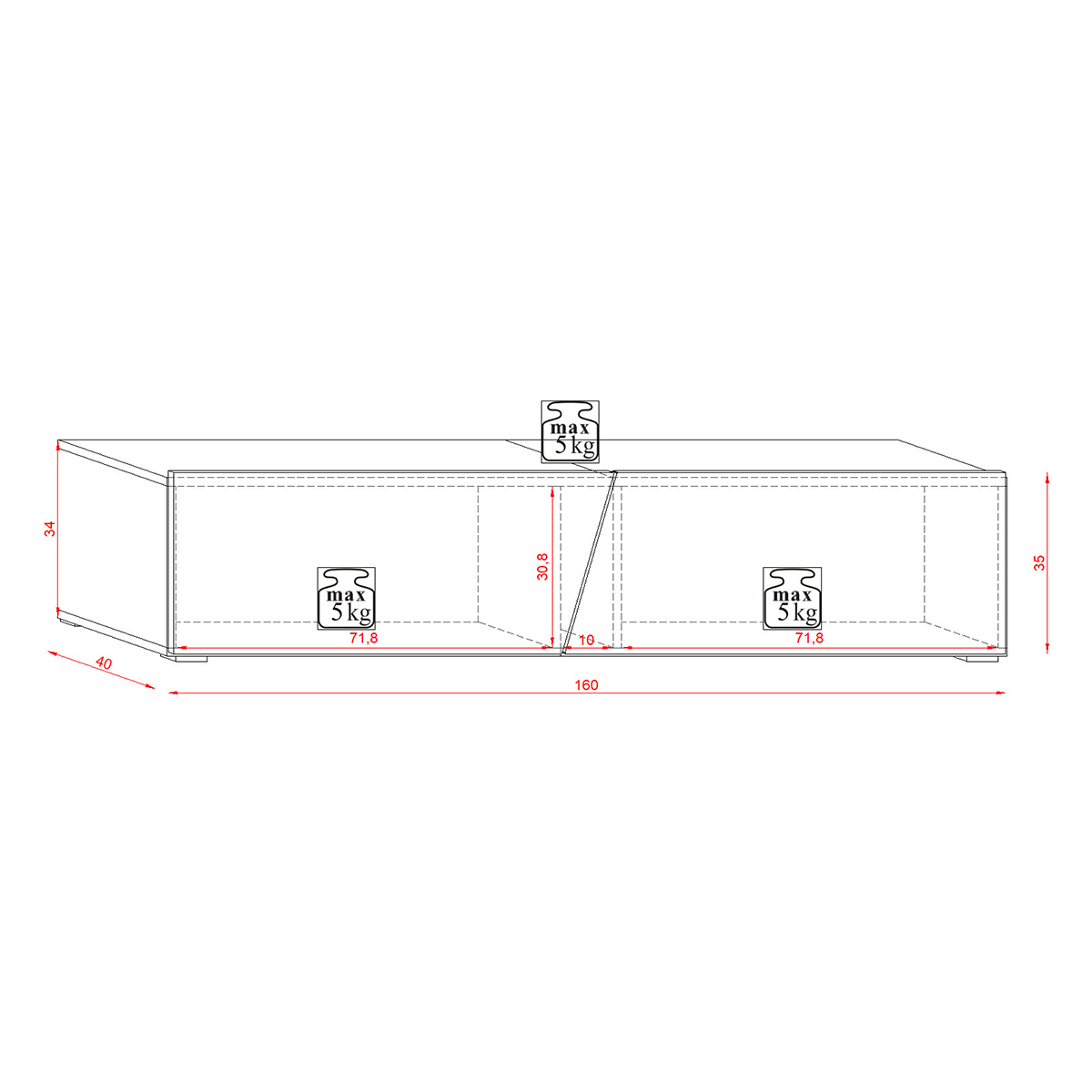 Meuble TV sur pied ou mural 2 portes 160 cm avec LED Maelie Bois ...