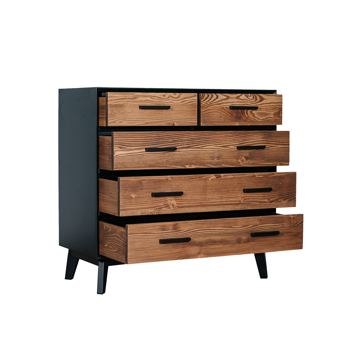 Commode 3+2 tiroirs Nostalgie - Noir et bois - Salle à manger/Buffet ...