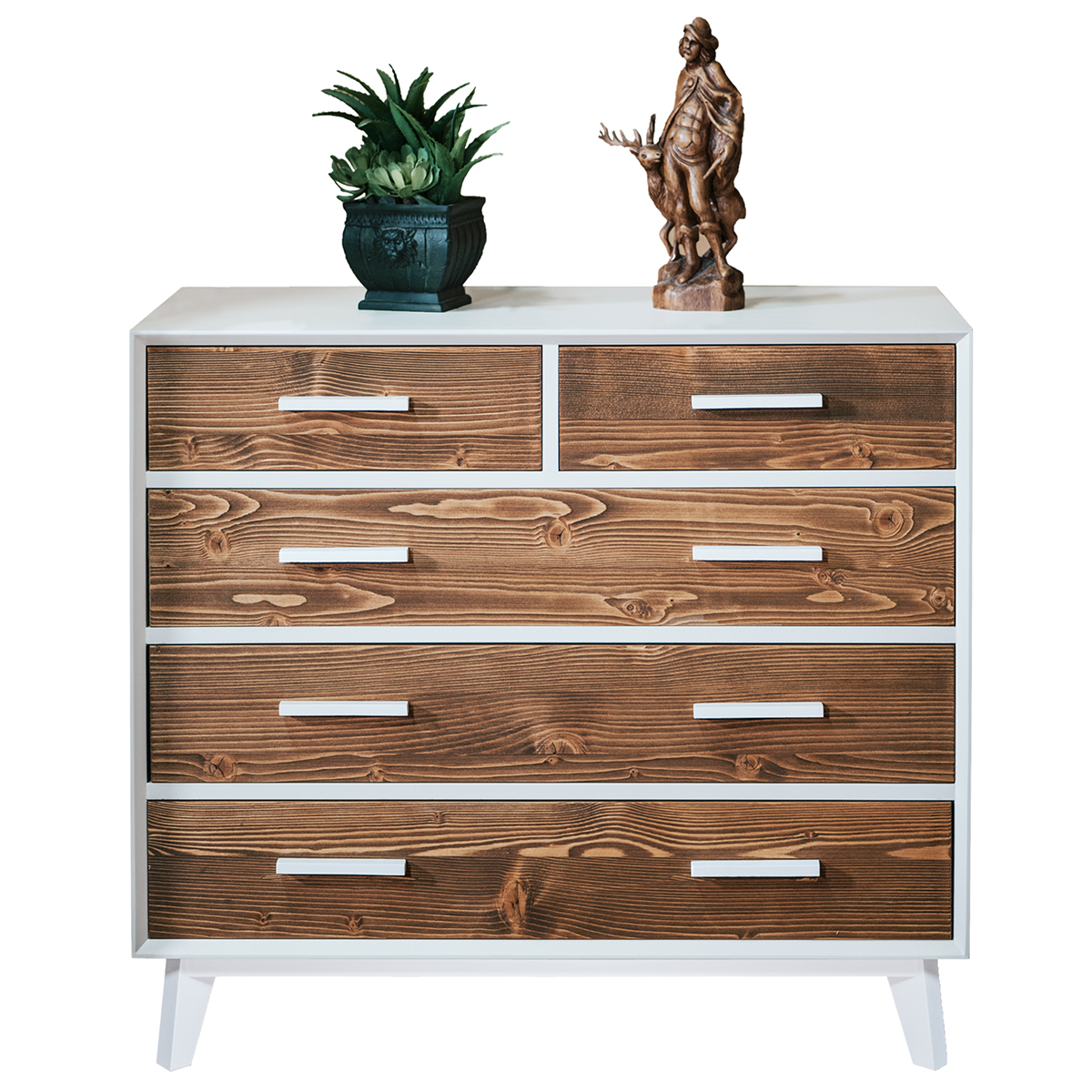 Commode 5 tiroirs Nostalgie - Blanc et bois - Junior / Adultes/Commode ...