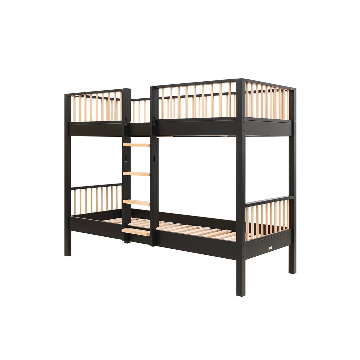 Lit superposé 90x200 Bopita Ivo - Noir mat et bois - Lits junior/Lit ...