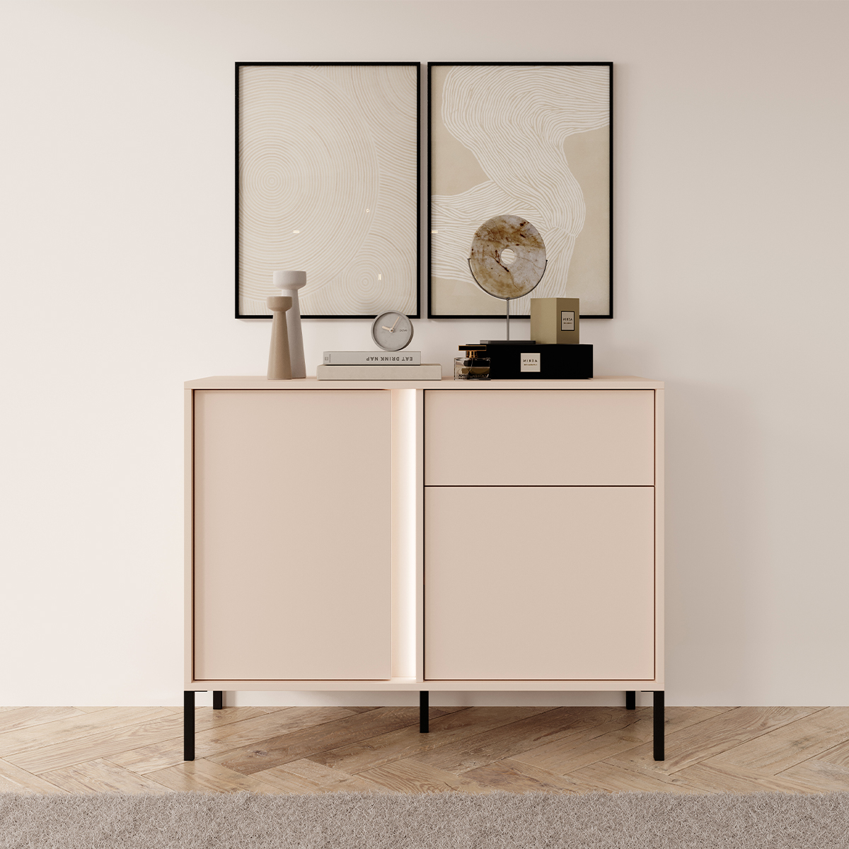 Buffet 2 portes 1 tiroir LED inclus Ronnie Beige - Salle à manger ...