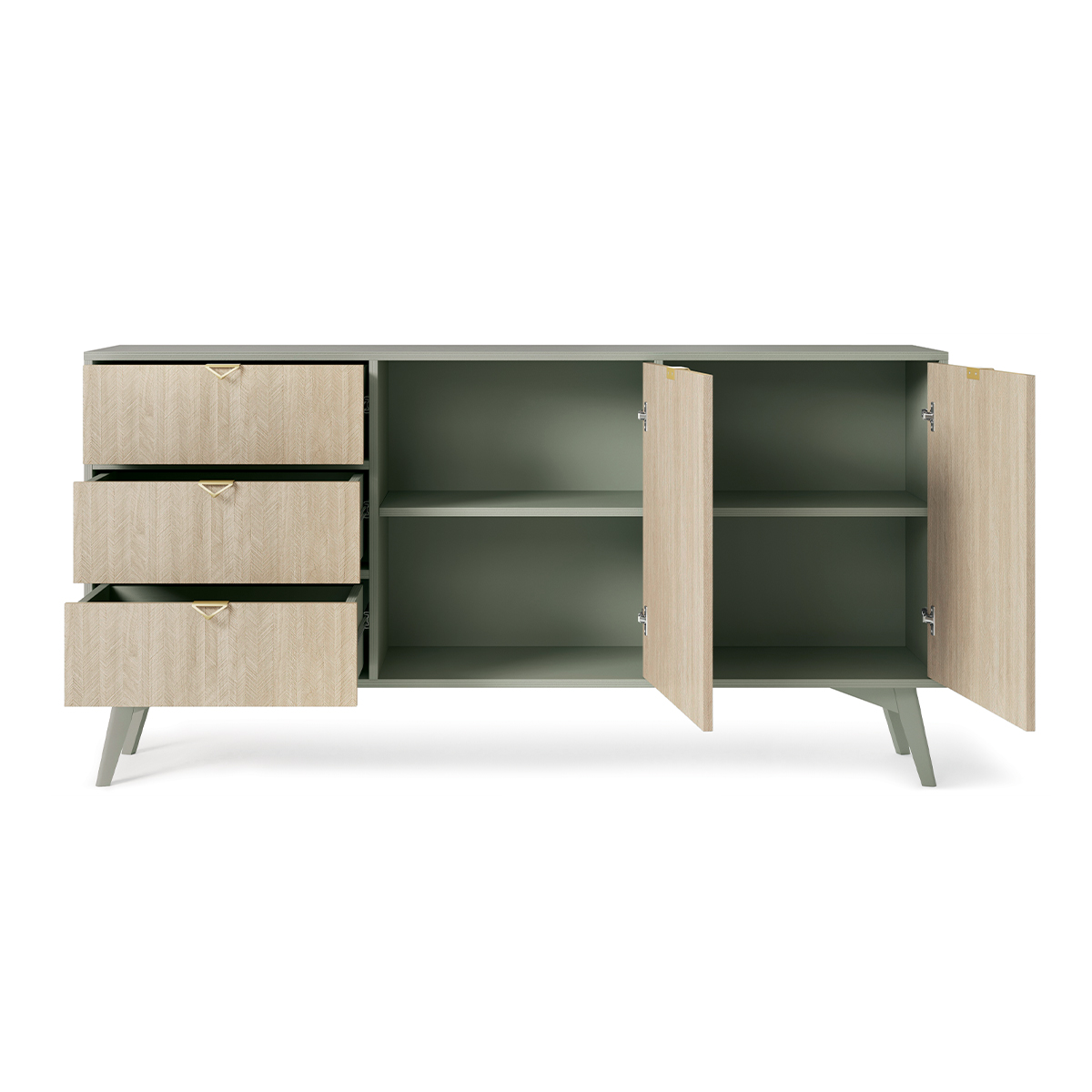 Buffet 2 portes 3 tiroirs Scandi Vert et Bois - Salle à manger/Buffet ...