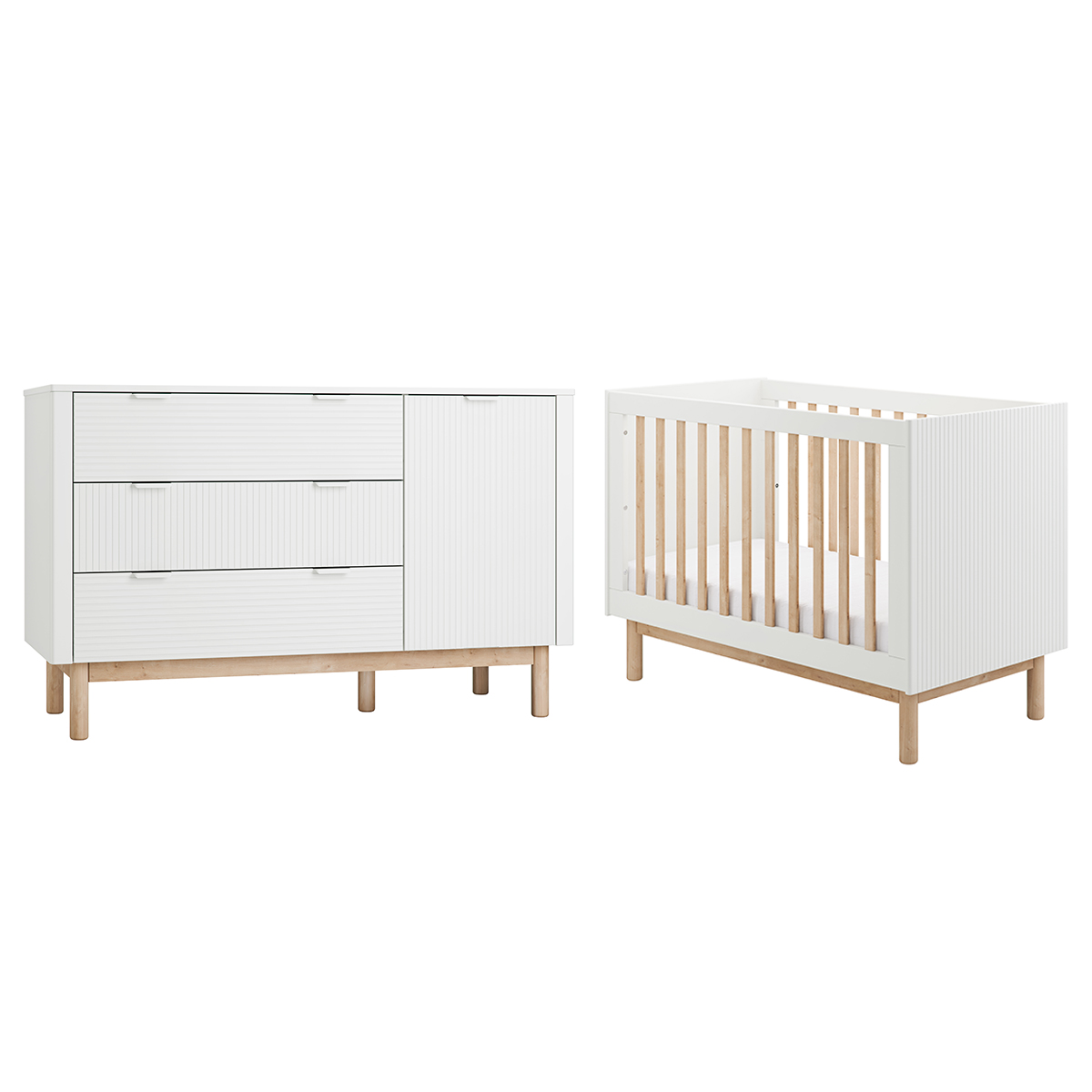 Lit évolutif 60x120 et commode 3 tiroirs 1 porte Pinio Miloo Blanc ...