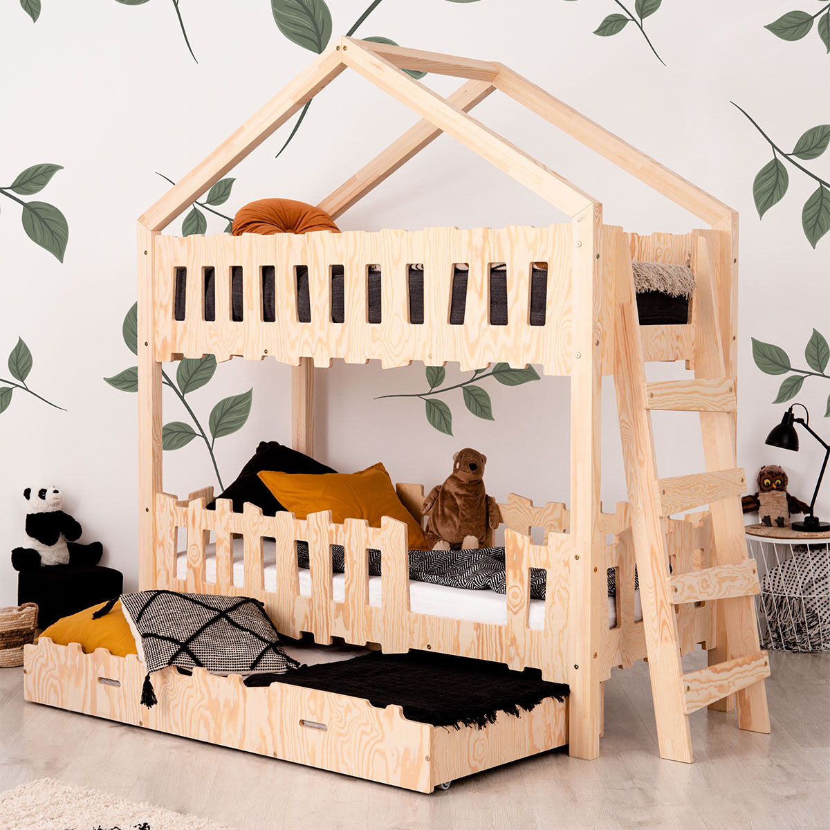 Lit Cabane Superposé 90x200 échelle à Droite Sommier Et Tiroir Inclus