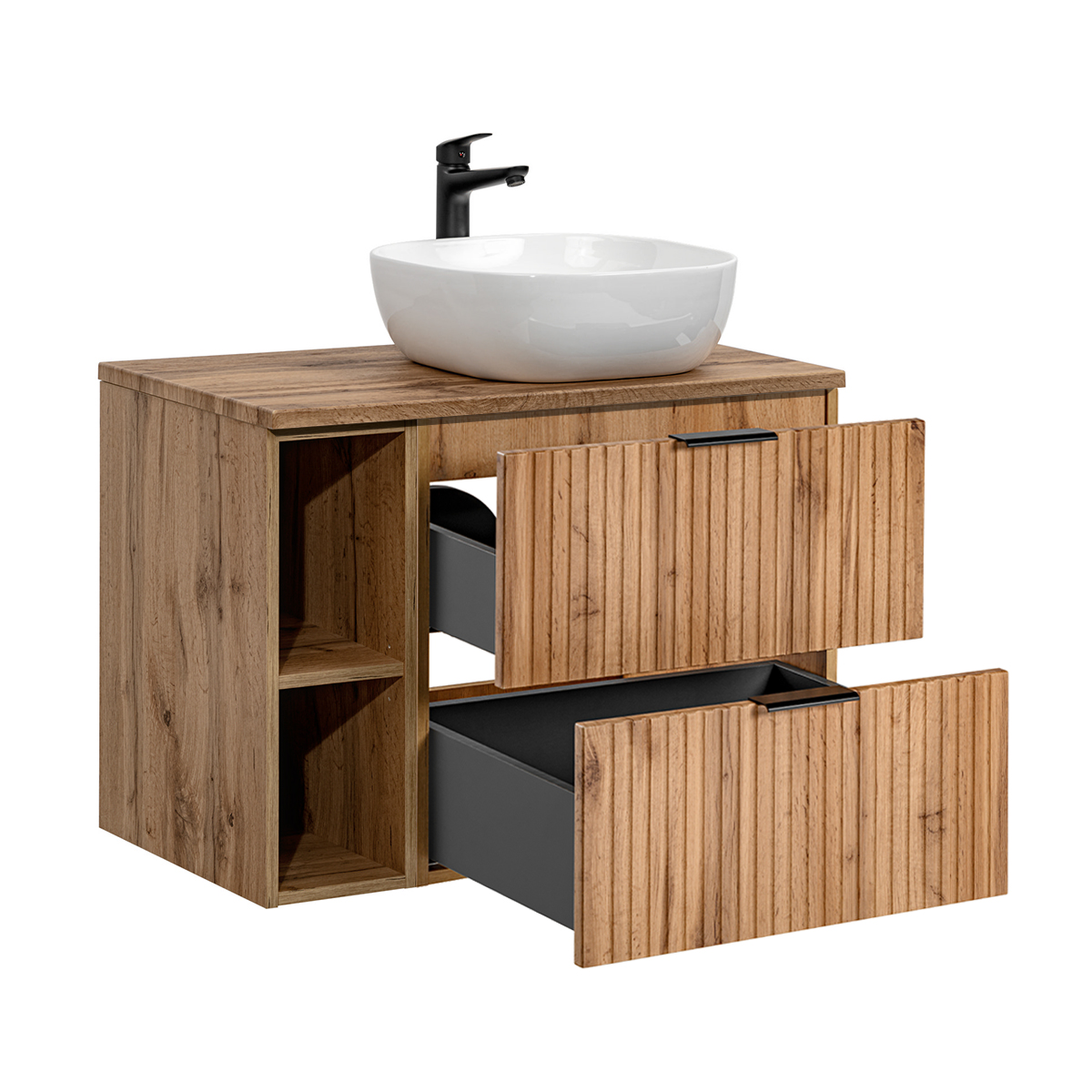 Ensemble meuble simple vasque 80cm 2 niches et colonne Adriel Bois ...