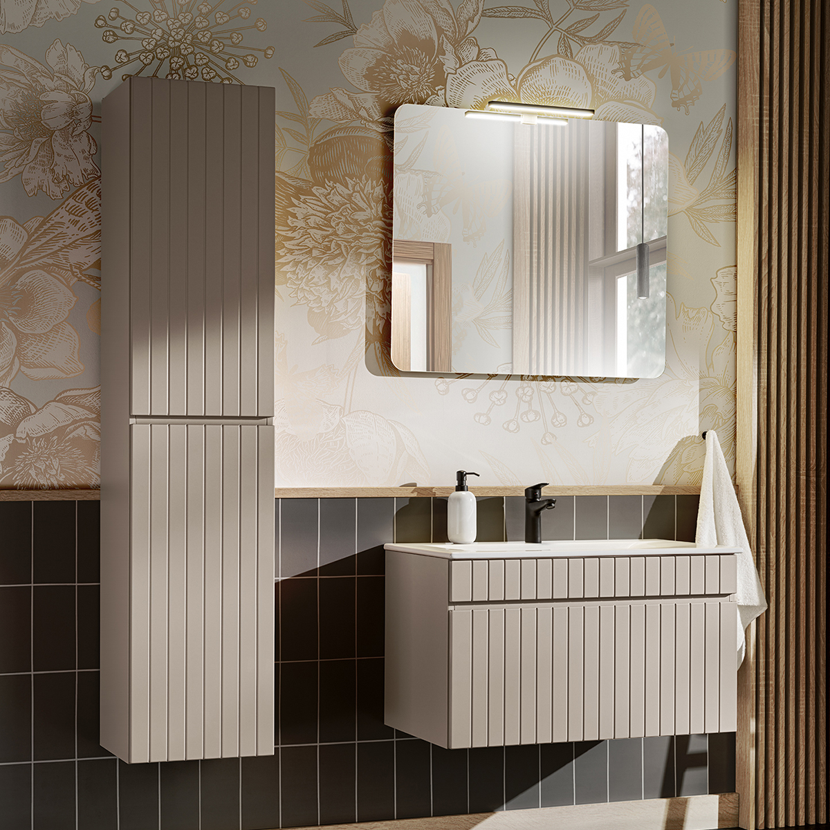 Meuble simple vasque encastrée 80cm Zelie Cachemire - Meuble vasque ...