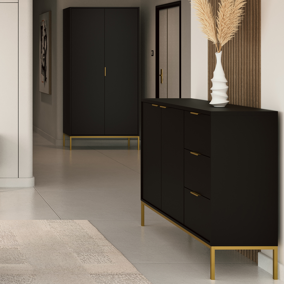 Buffet 2 portes 3 tiroirs Seattle Noir - Salle à manger/Buffet - petits ...