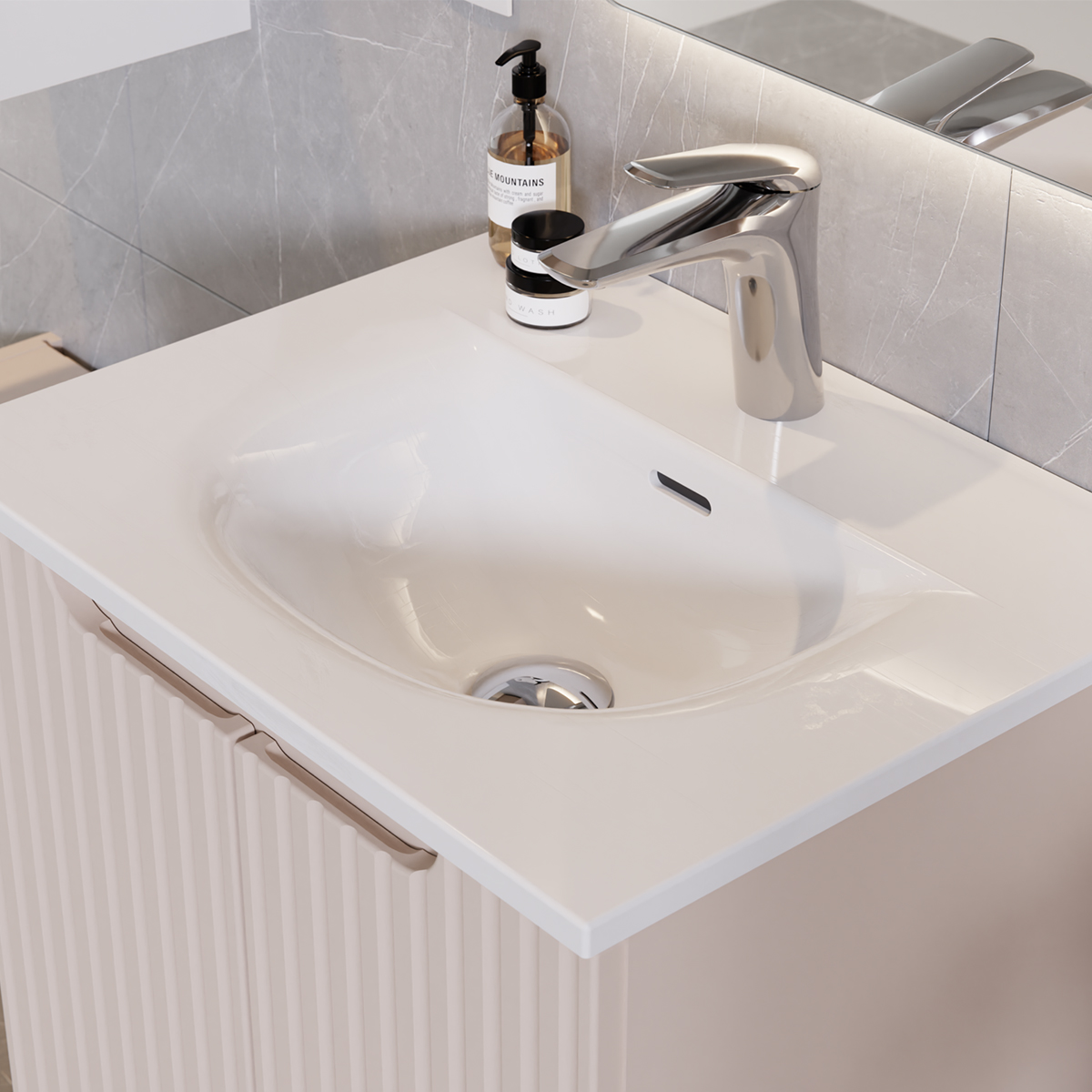 Meuble simple vasque encastrée 50cm 2 portes Riva Blanc - Meuble vasque ...