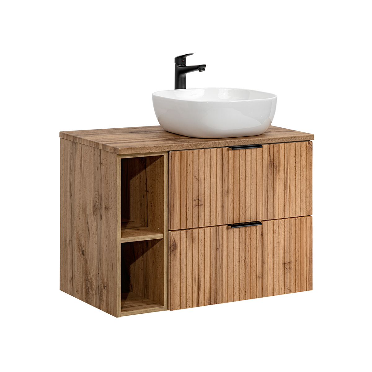 Meuble simple vasque 80cm 2 niches Adriel Bois - Meuble vasque/Simple ...