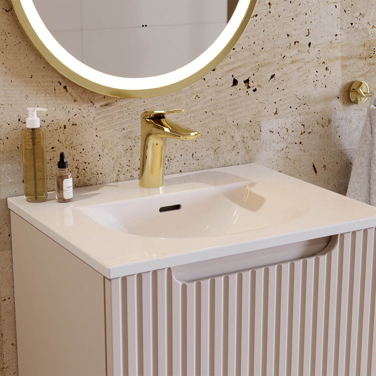 Ensemble meuble simple vasque encastrée 60cm 2 portes et colonne Riva ...