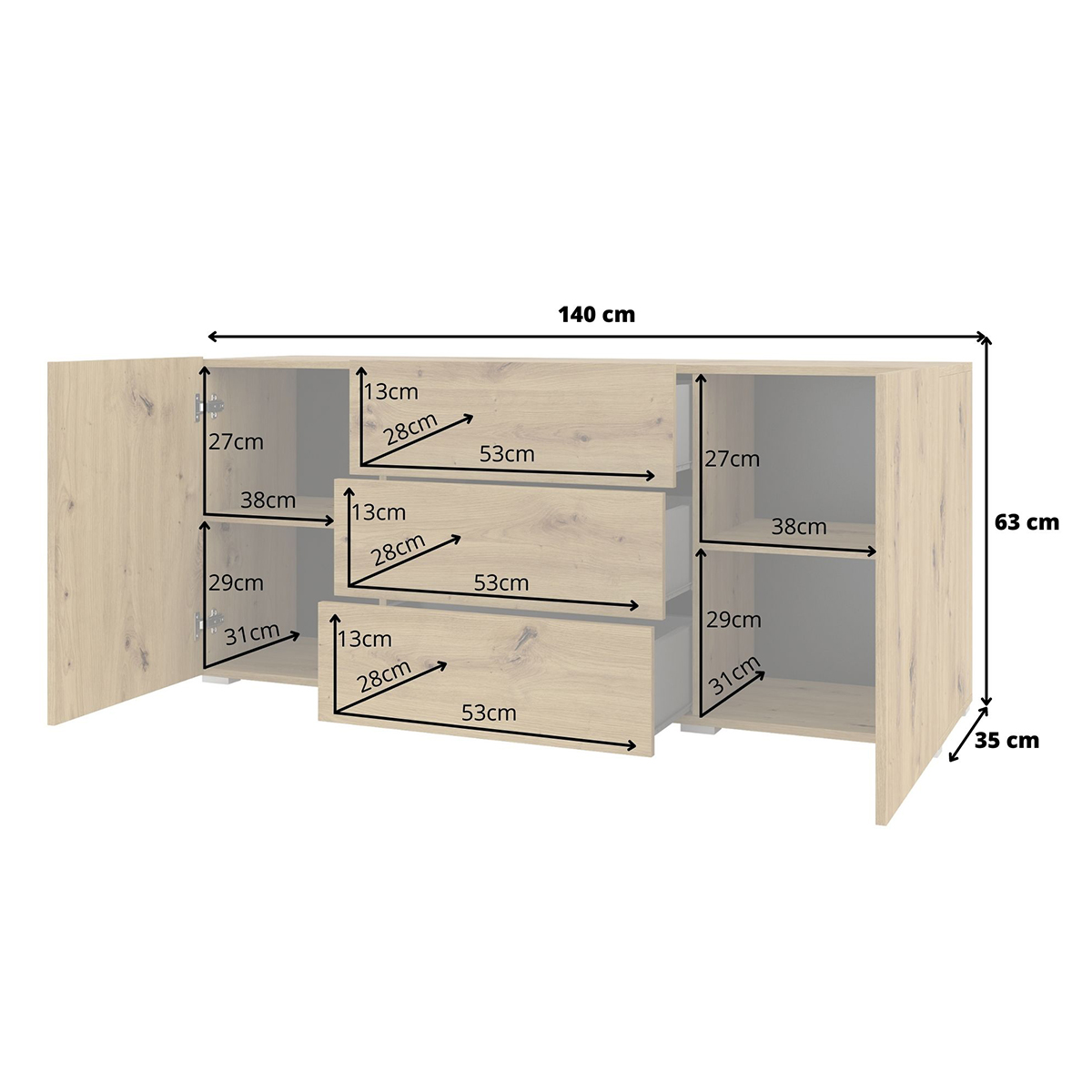 Buffet 2 portes 3 tiroirs Glora Bois - Salle à manger/Buffet - petits ...