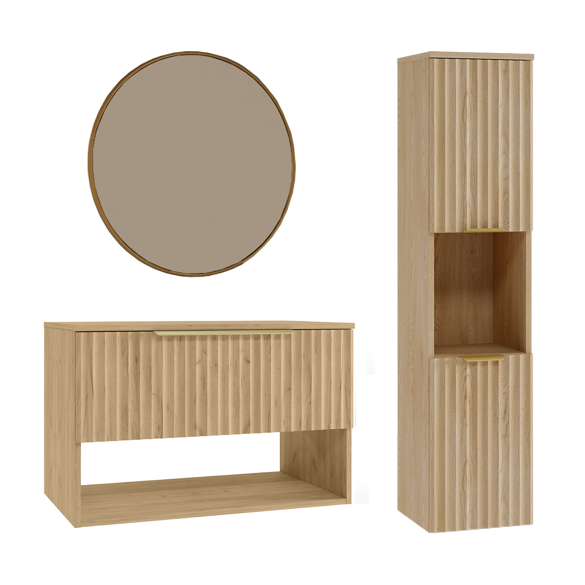 Ensemble meuble sous-vasque 80 cm miroir et colonne Dania Bois - Ensemble salle de bain avec ...