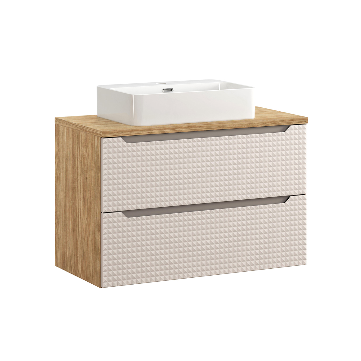 Meuble simple vasque 90cm Mallory Beige et bois - Meuble vasque/Simple ...