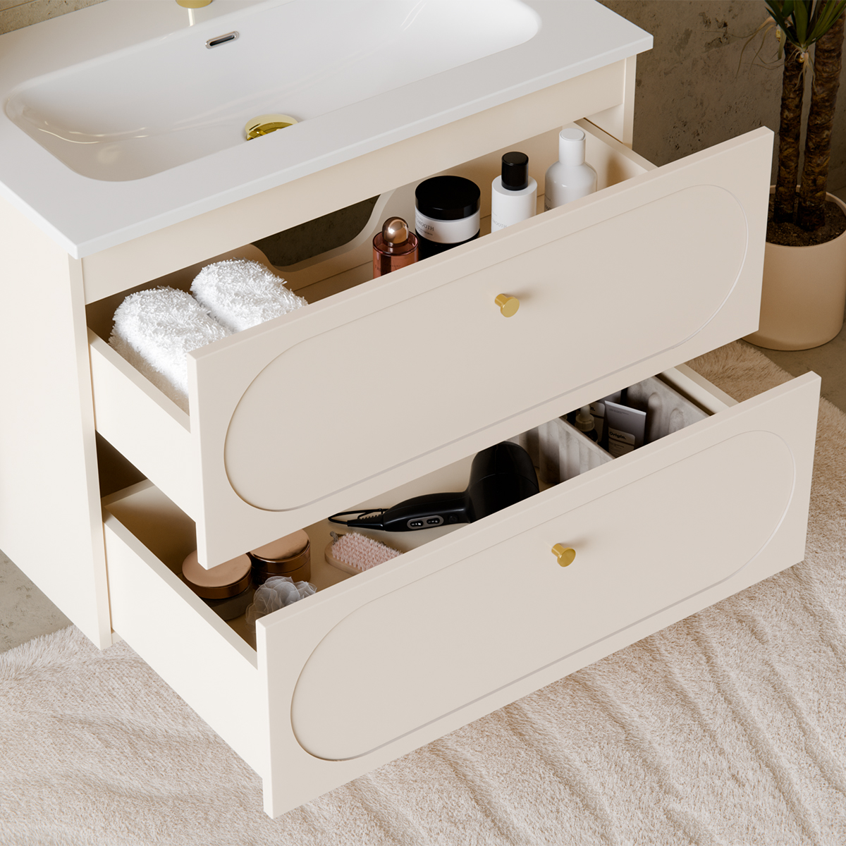 Meuble double vasque encastrée 120cm Sanae Beige sable - Meuble vasque ...