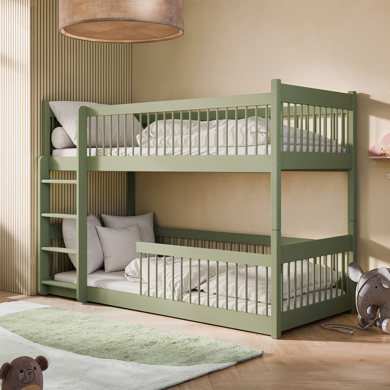 Lit superposé 90x200 au sol sommiers inclus Marion Olive - Lits junior ...