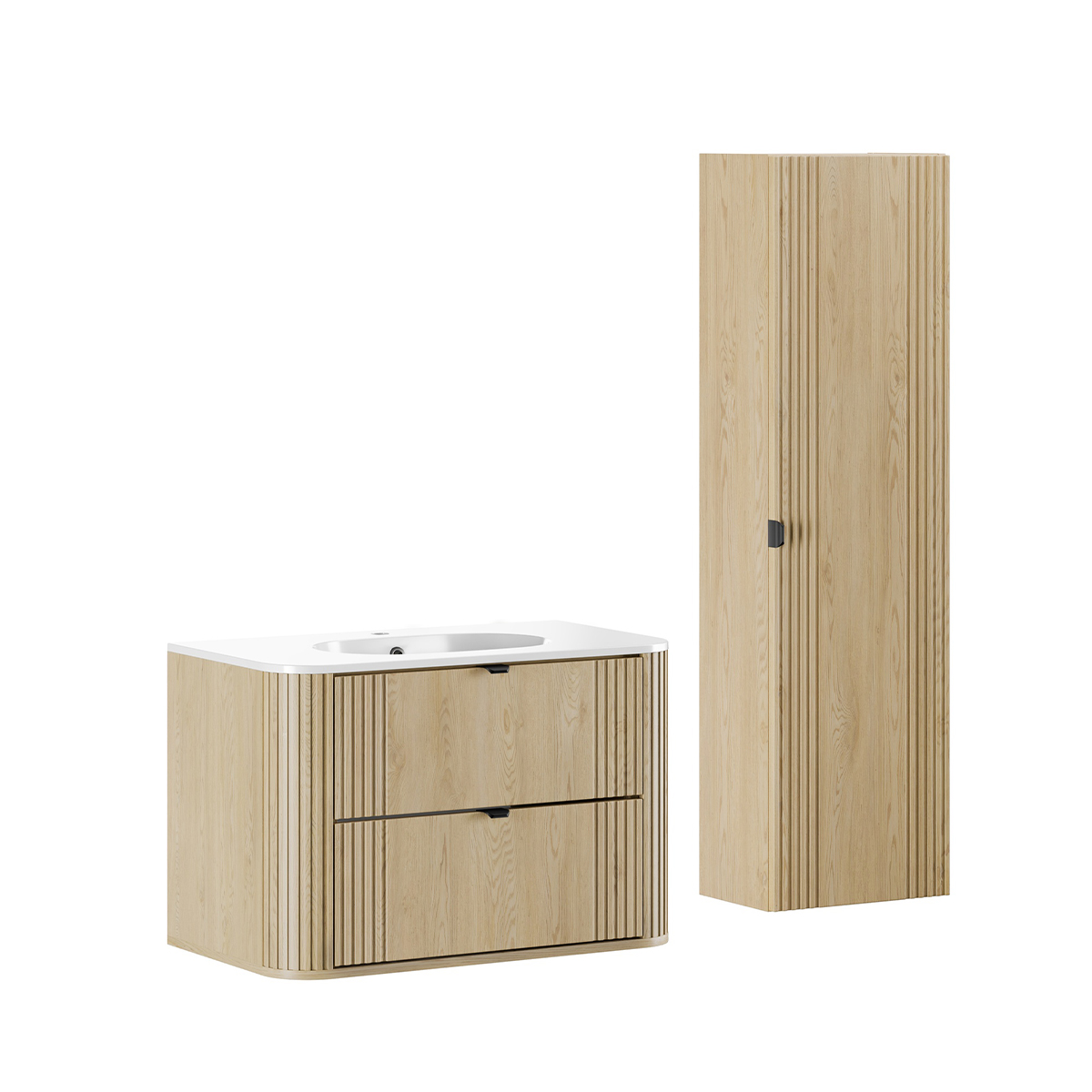 Ensemble meuble simple vasque encastrée 80cm et colonne Mila Bois ...