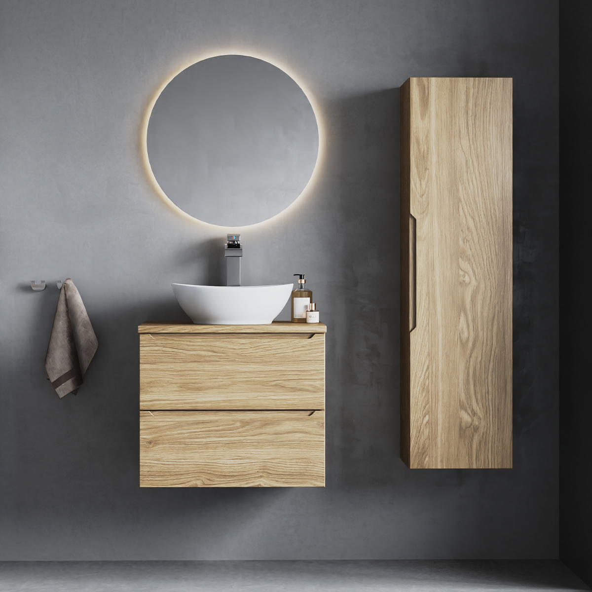 Ensemble meuble simple vasque 60cm et colonne Viggo Bois - Ensemble ...