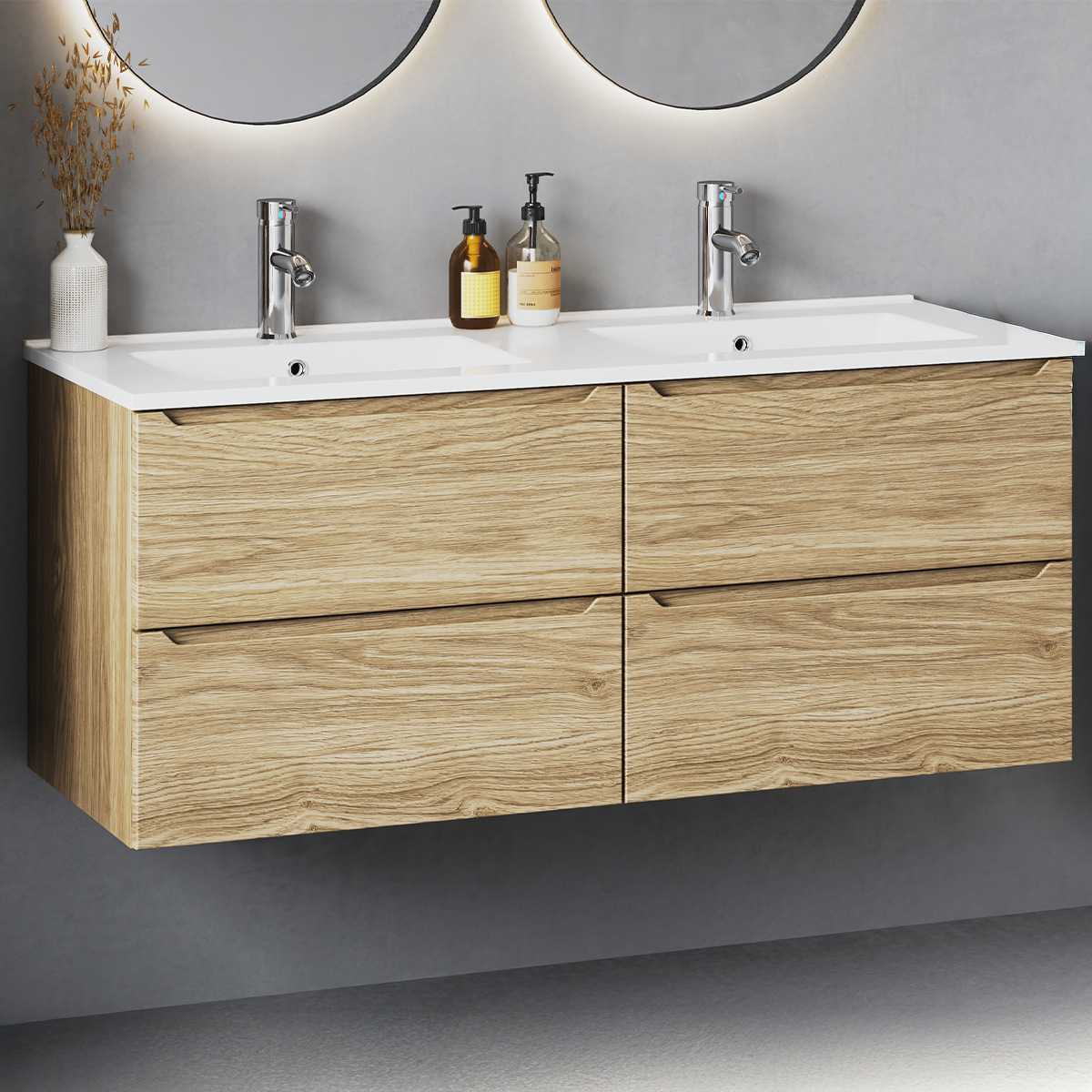 Meuble double vasque encastrée 120cm Viggo Bois - Meuble vasque/Double ...