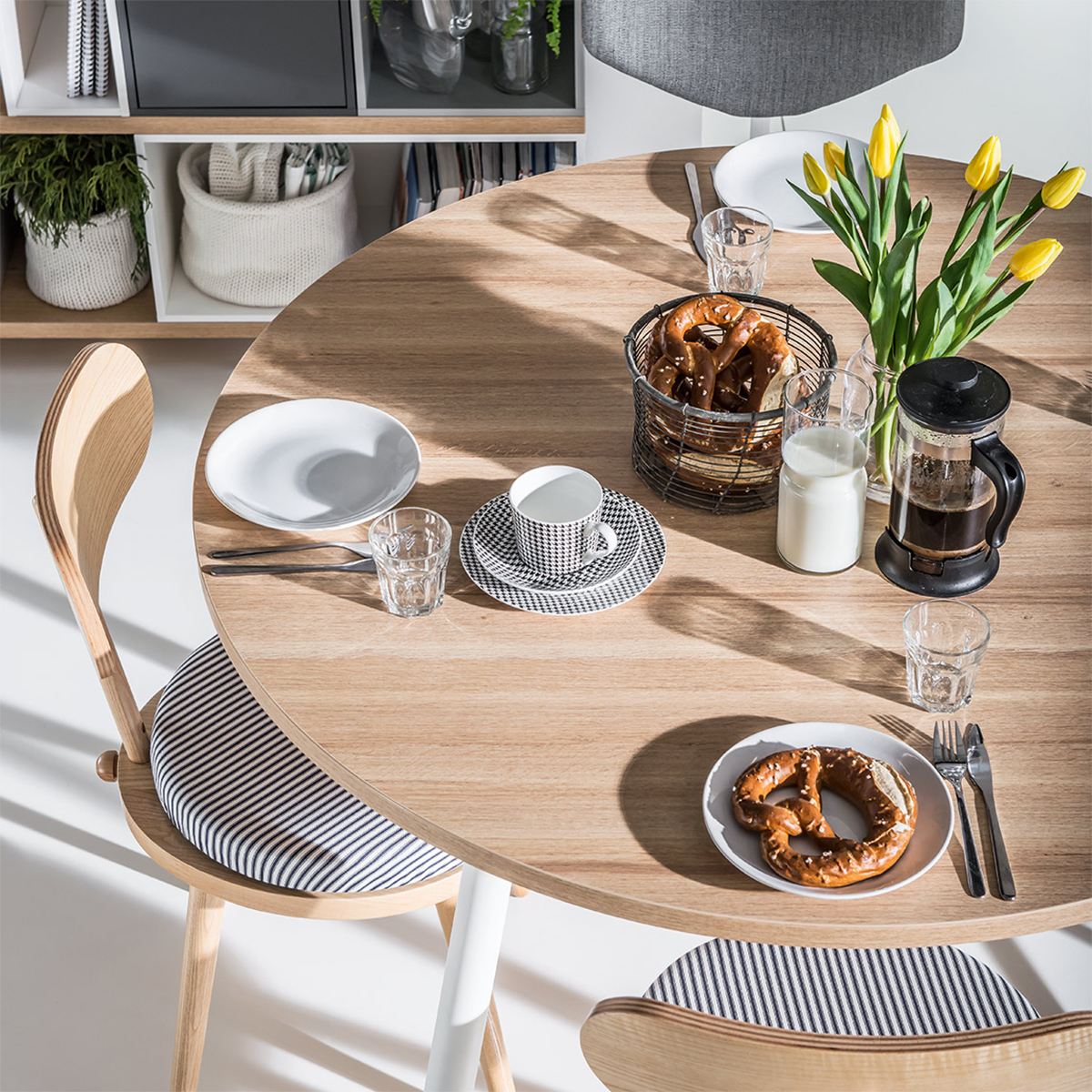 Table ronde 120cm Vox Balance Blanc et bois - Salle à manger/Table ...