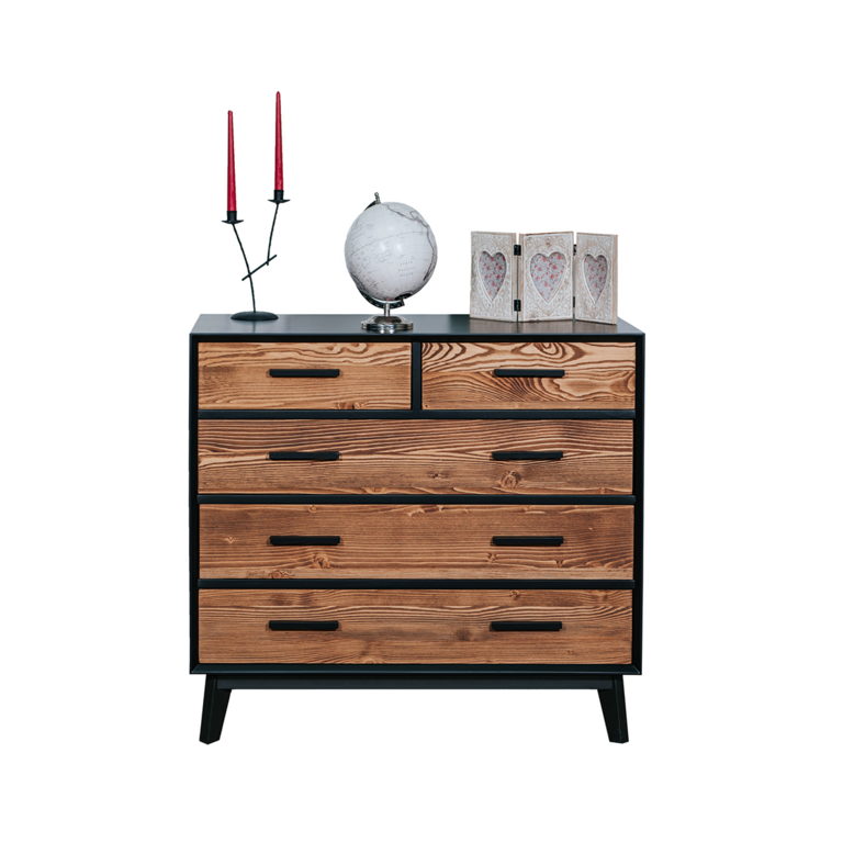 Commode 3+2 tiroirs Nostalgie - Noir et bois - Salle à manger/Buffet ...