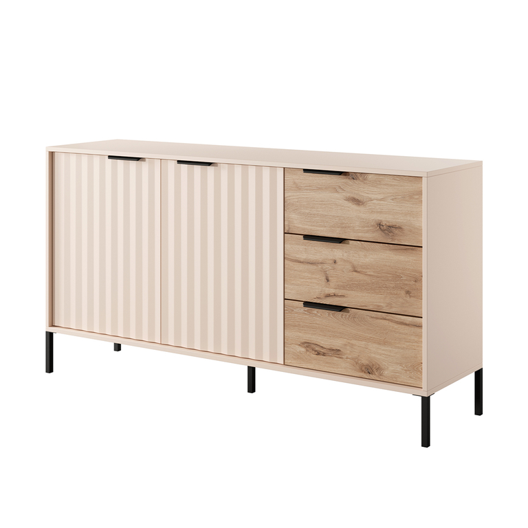 Buffet 2 portes 3 tiroirs Jake Beige et Bois - Salle à manger/Buffet ...