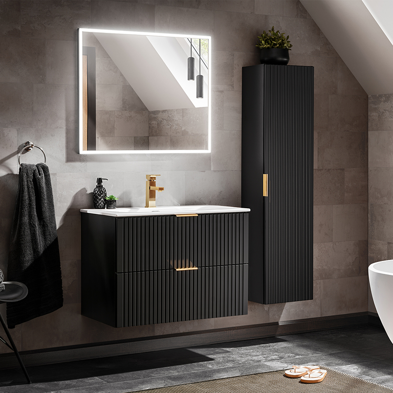 Ensemble meuble simple vasque encastrée 80cm et colonne Adriel Noir ...