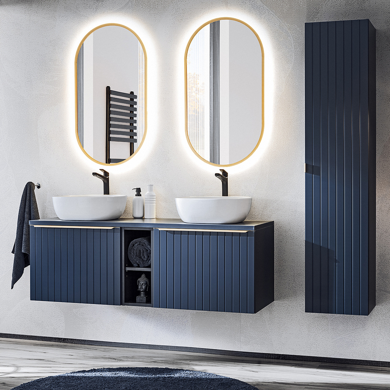 Ensemble meuble double vasque 140cm 2 niches et colonne Éros Bleu ...