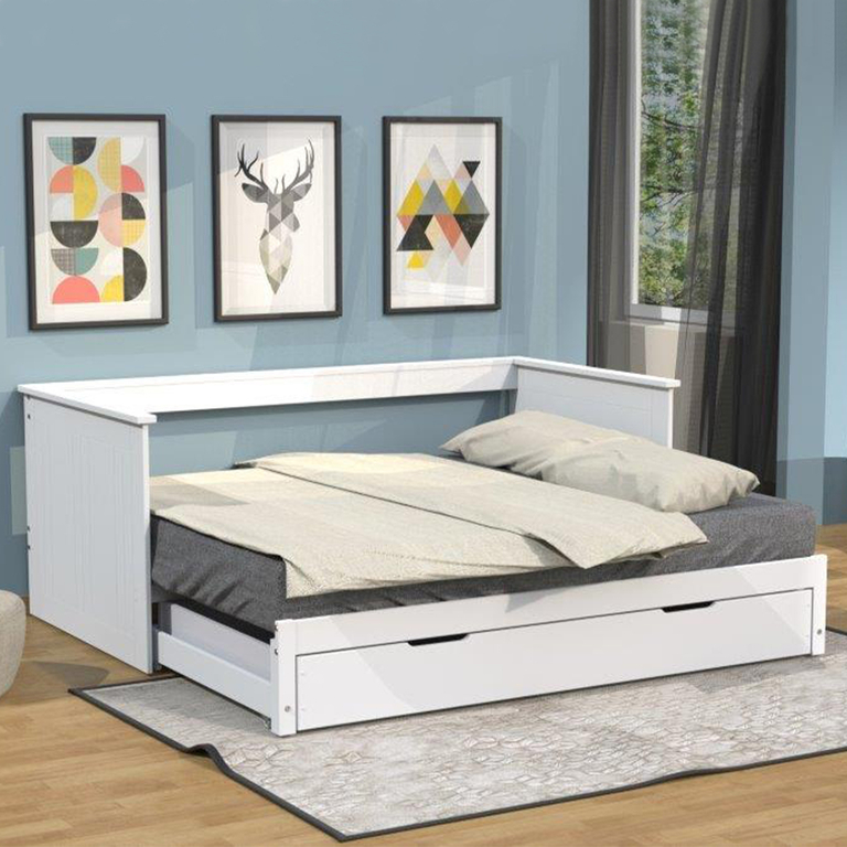 Lit banquette extensible 90x190 tiroir et sommiers inclus Alice Blanc ...