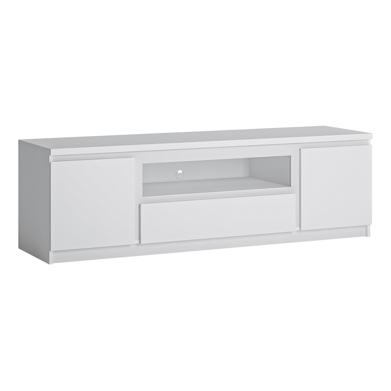 Meuble TV long 2 portes 1 tiroir Enora Blanc - Salon/Meuble TV - petits ...