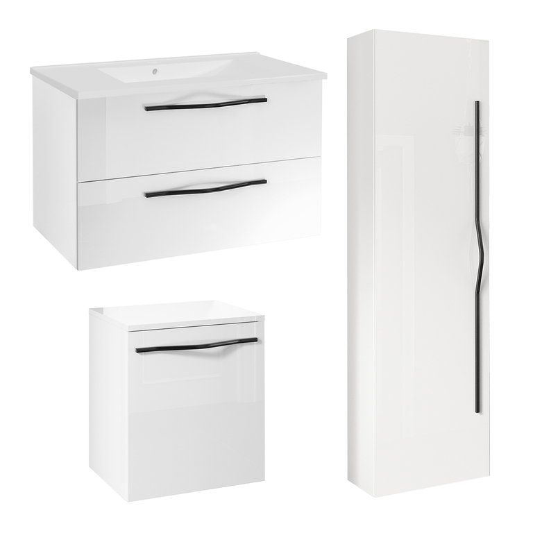 Ensemble meuble simple vasque encastrée 80 cm armoire et colonne Douglas Blanc - Ensemble salle ...