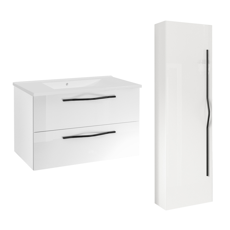 Ensemble meuble simple vasque encastrée 80 cm et colonne Douglas Blanc - Ensemble salle de bain ...