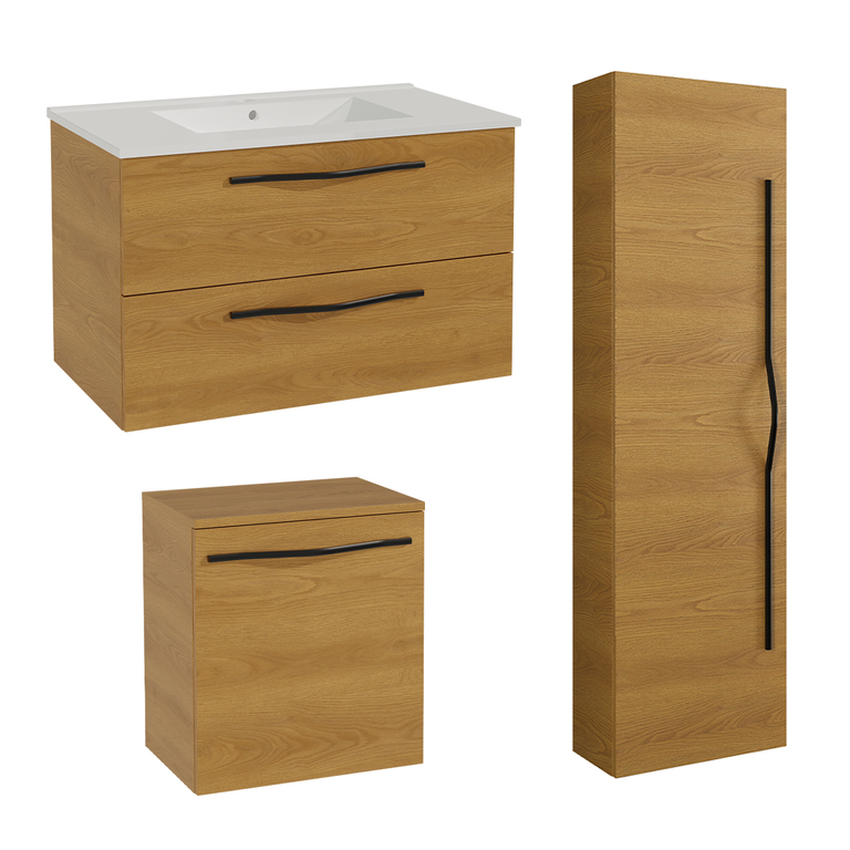 Ensemble meuble simple vasque encastrée 80 cm armoire et colonne Douglas Bois - Ensemble salle ...