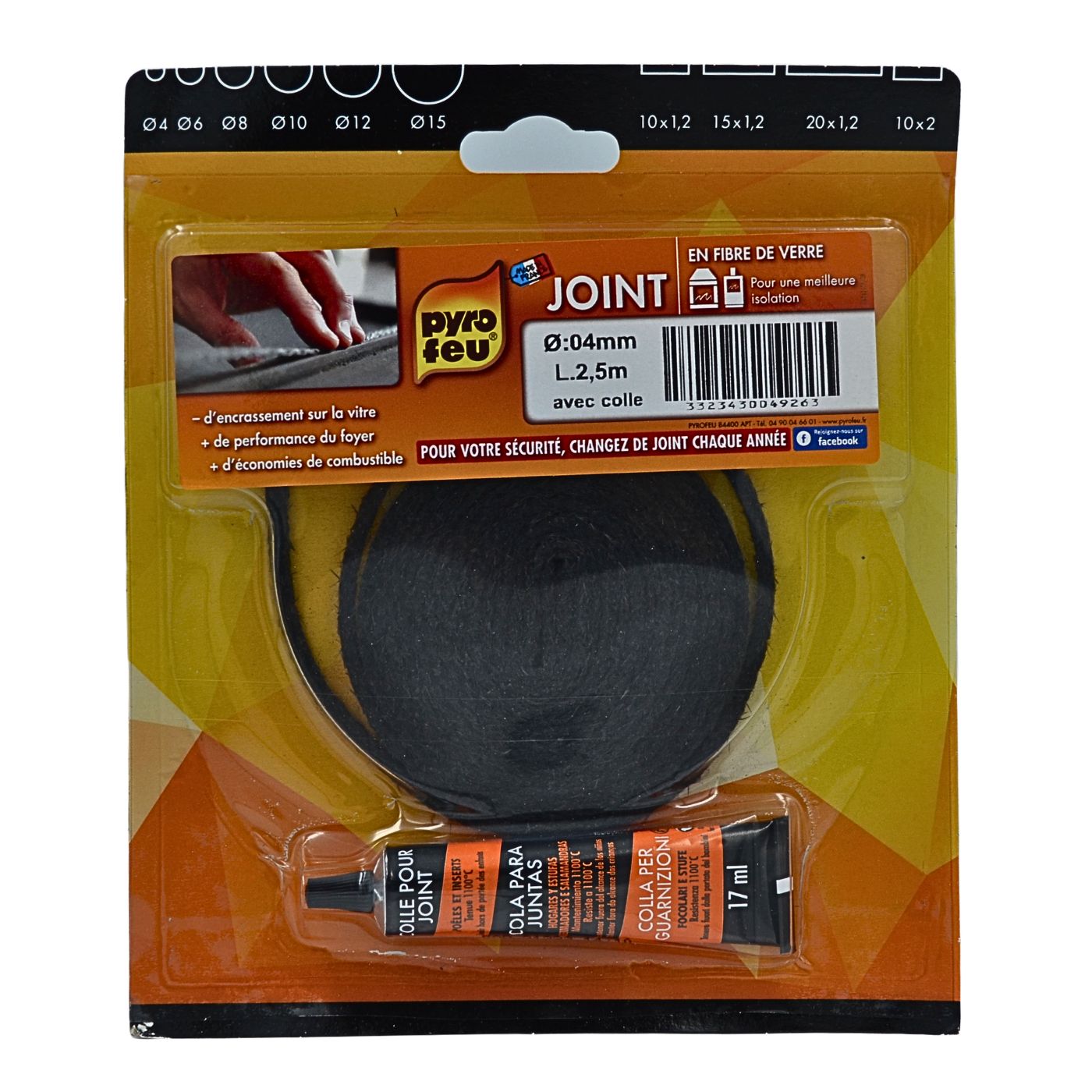 Joint rond d'étanchéité porte poêle, insert bois et granulé 4 mm