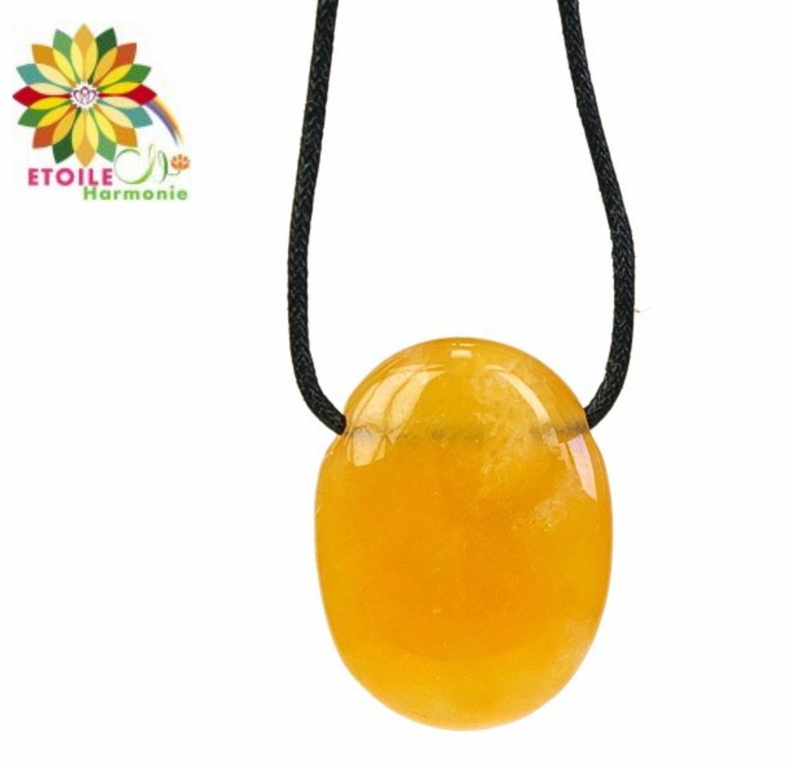 Collier cordon Calcite Orange pendentif pierre ovale percée - BIJOUX ...