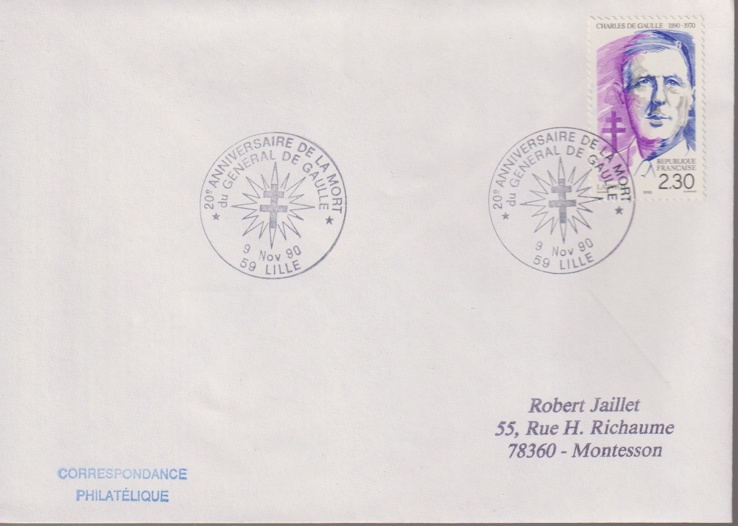 France - Enveloppe commémorative sur De Gaulle de 1990 - FRANCE/Enveloppes 1er-jour de France ...