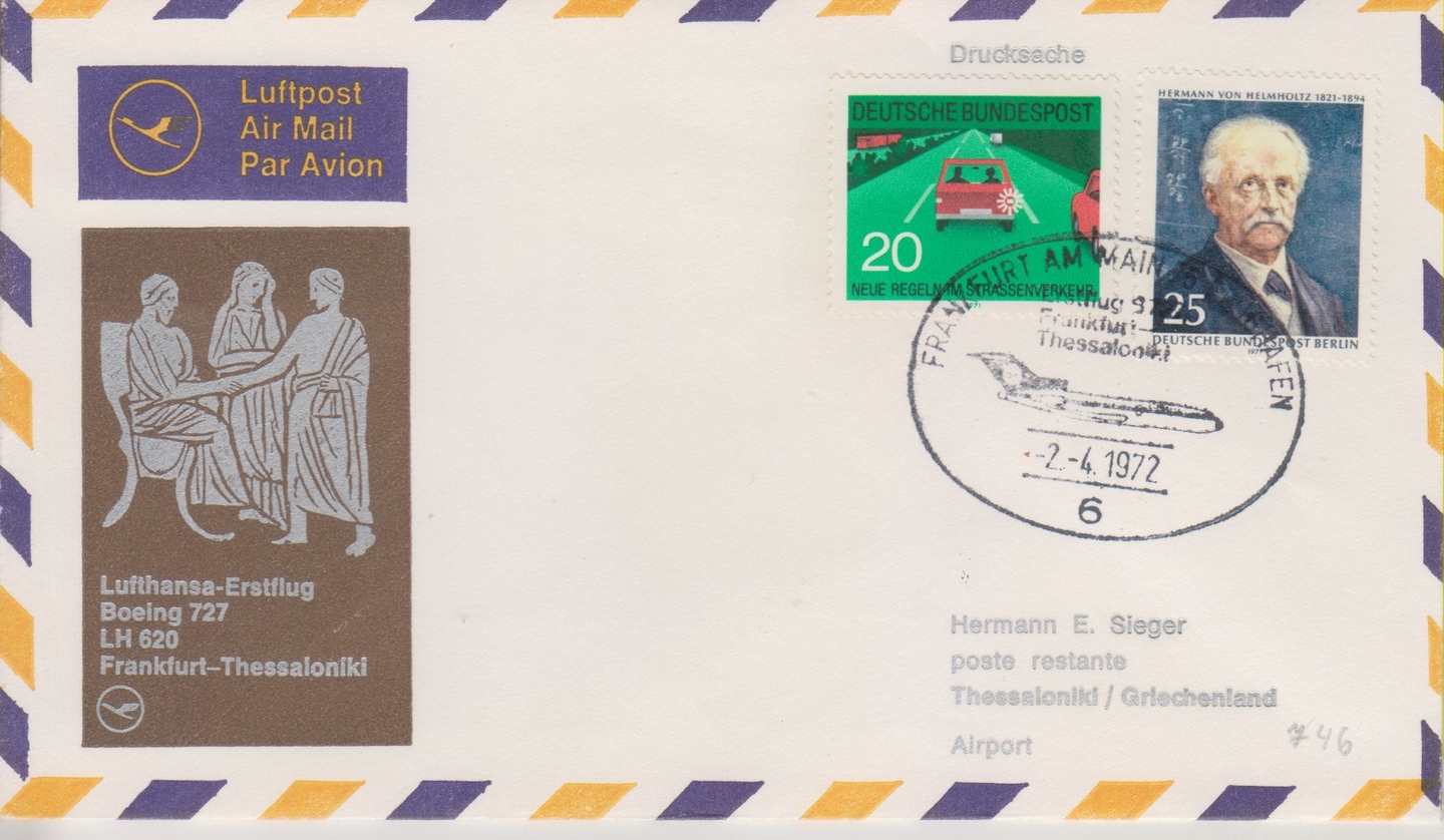 Lufthansa - Enveloppe transportée pour vol inaugural avec cachets ...