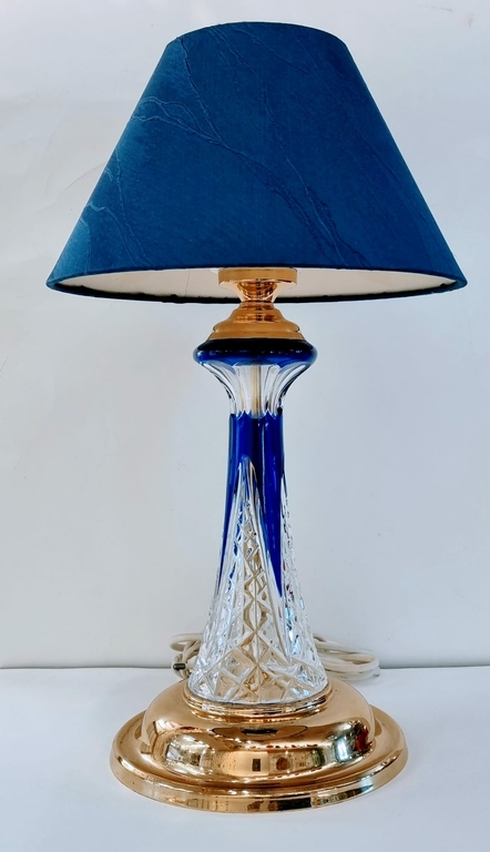 Lampe Elancée Bleue pied doré - Lampes - verrerie-balembois