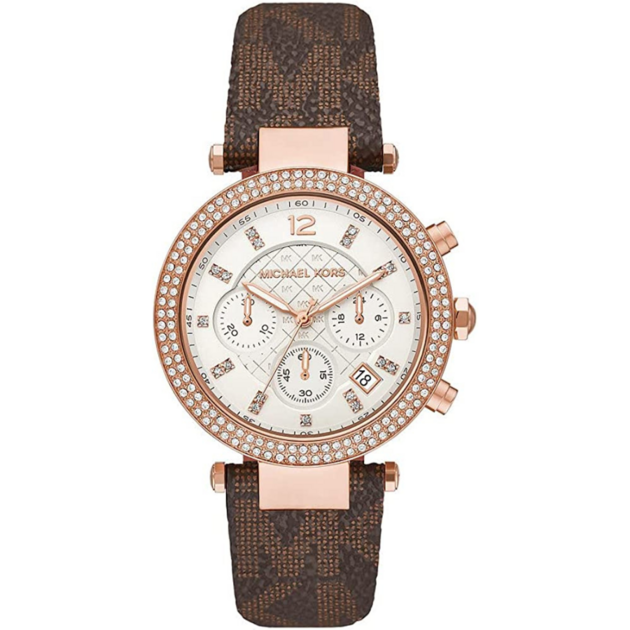 Montre chronographe Michael Kors Parker : bracelet en PVC marron