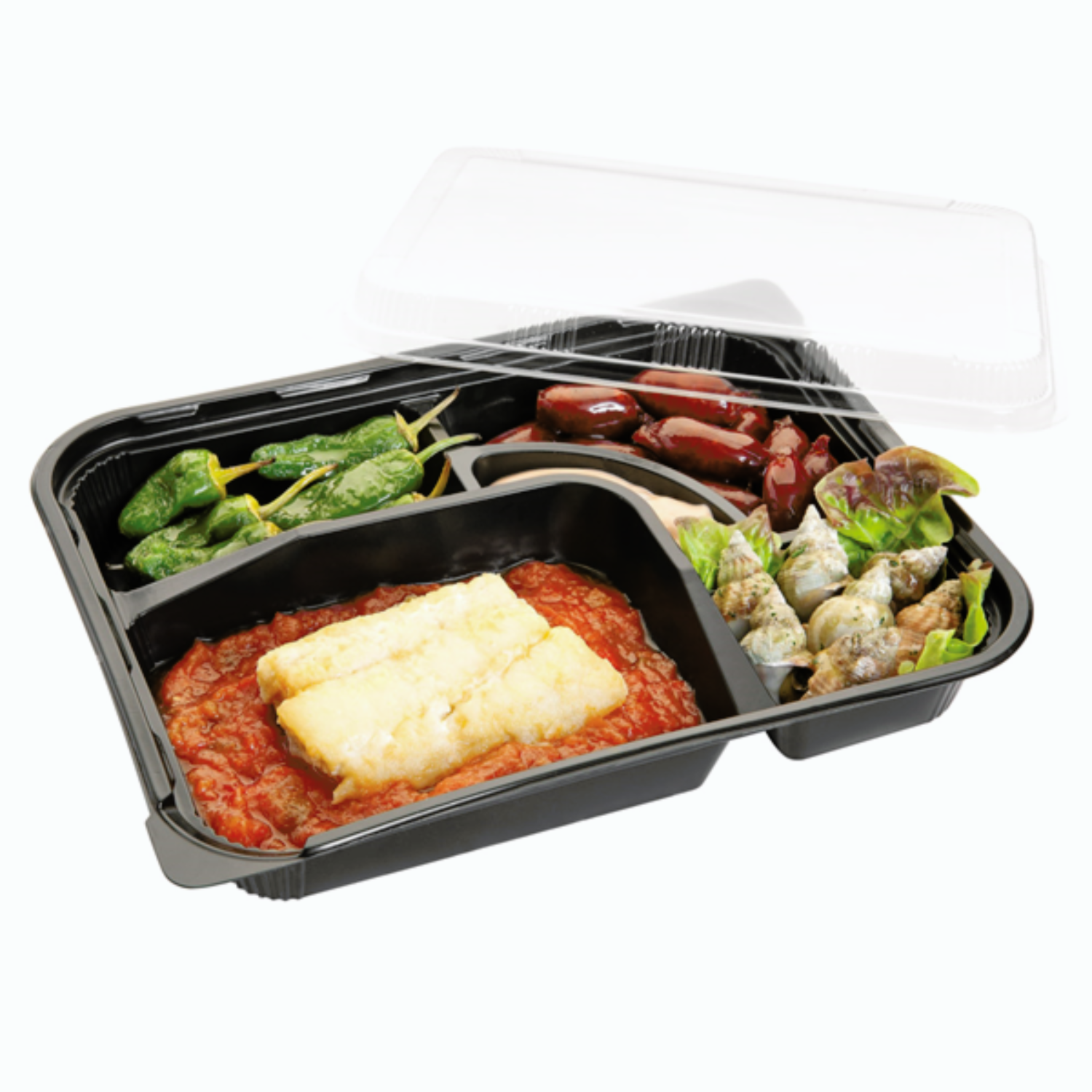 300 plateaux-repas 4 compartiments en PP 27x20 cm - ProSaveurs