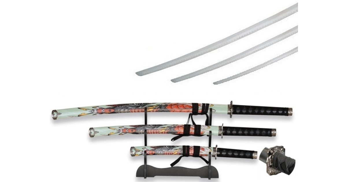 Lot 3 katanas katana SAMOURAI arme + socle déco Katanas