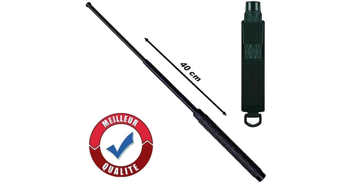 Matraque télescopique 40cm acier premium - Impact noir, matraques